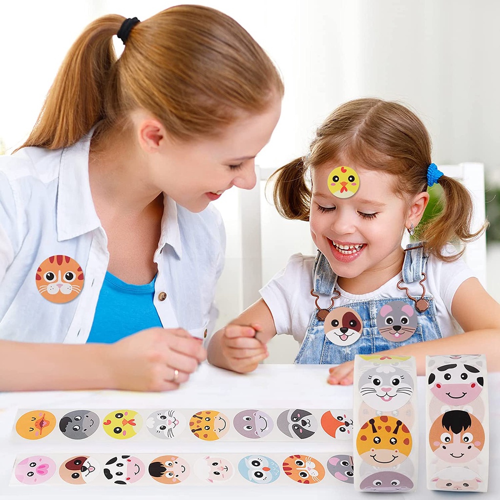 1Inch Cute Animal Round Face Stickers, 100Pcs Per Rolls Stickers for ...