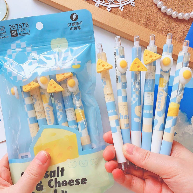 6Pcs/set 0.5mm ballpoint pen Cheese egg push creative neutral pen ...