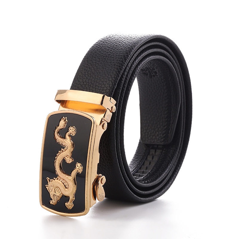 Classy, elegant men's belts, automatic buckle belts with golden dragon ...
