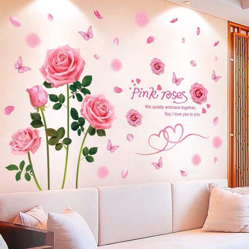 Pink rose wall Decal for bedroom decoration (new model) | Shopee ...
