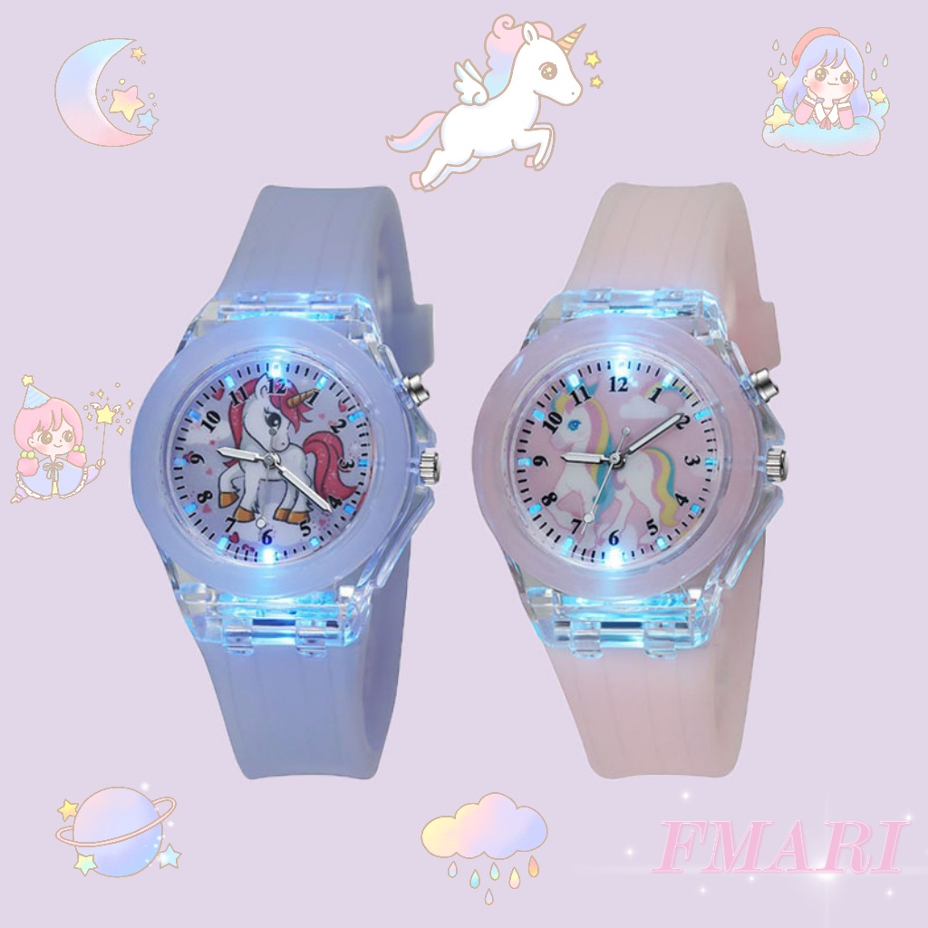 New Unicorn Kids Watch for Girls Luminous Silicone Cute Cartoon Pony ...