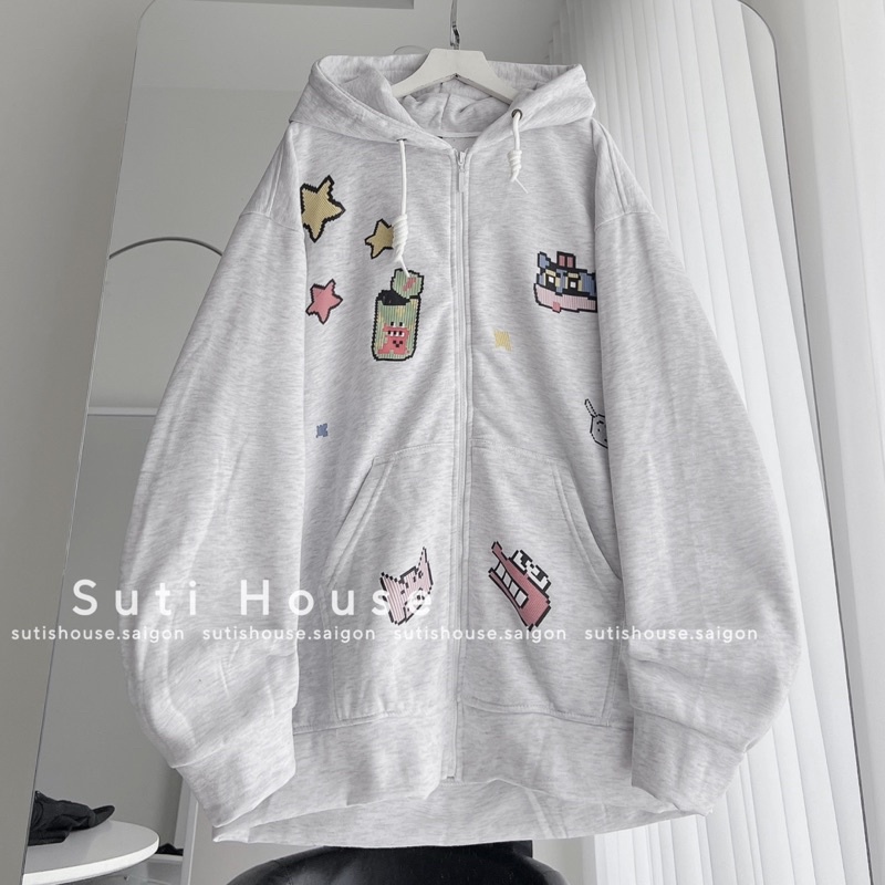 Hoodie Zip Felt ICON V2 In V2 Many Colors Gray White Form Unisex Wide ...