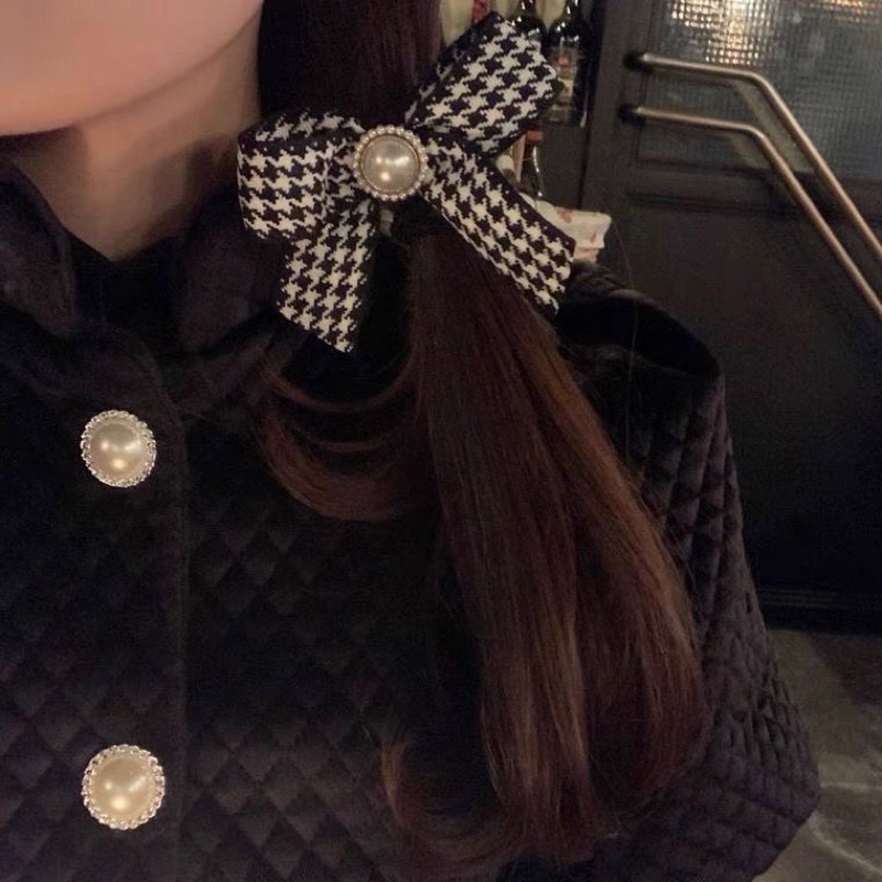 Cute Loli style black and white striped bow hair tie with stones ...
