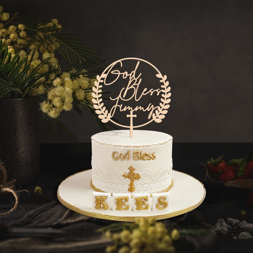 Personalized Custom Wood God Bless Cake Toppers Customize Name Date ...