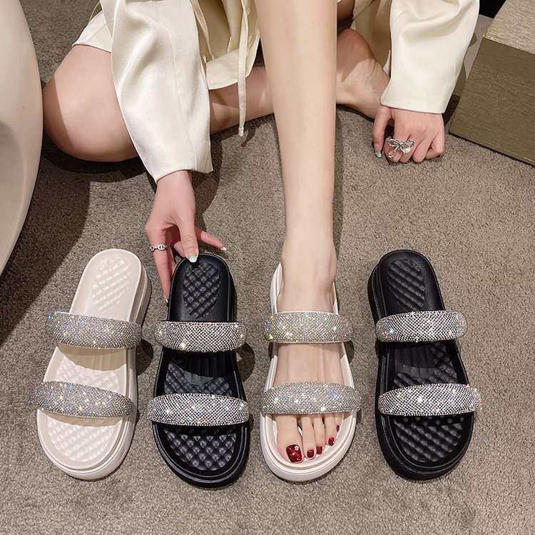Hothot stone-embellished two-strap slippers, QC products, full box ...