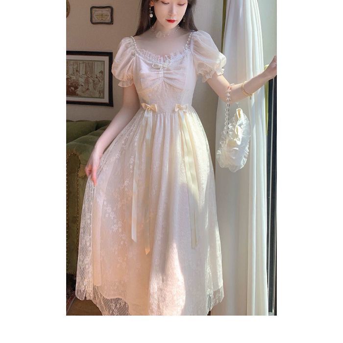 (COD) Women's Princess Dress Soft Mist Moonlight Pearl Chiffon Bow ...