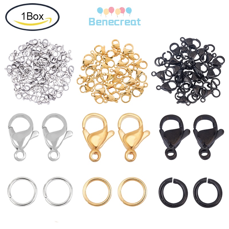1Box 180Pcs 2 Style 304 Stainless Steel Lobster Claw Clasps Parrot ...