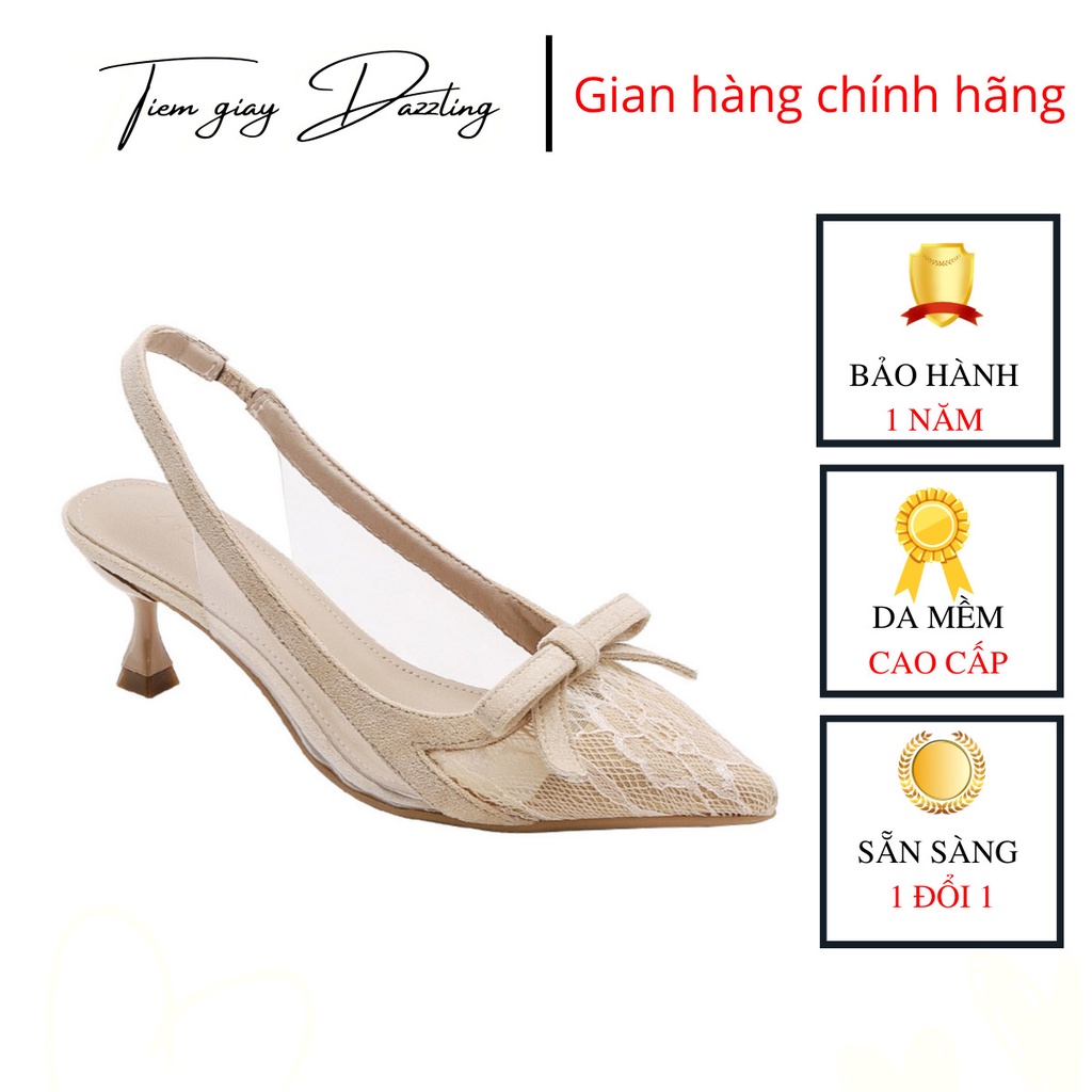 Women's 5p open heel Shoes with pointed toe soft grain leather charm ...