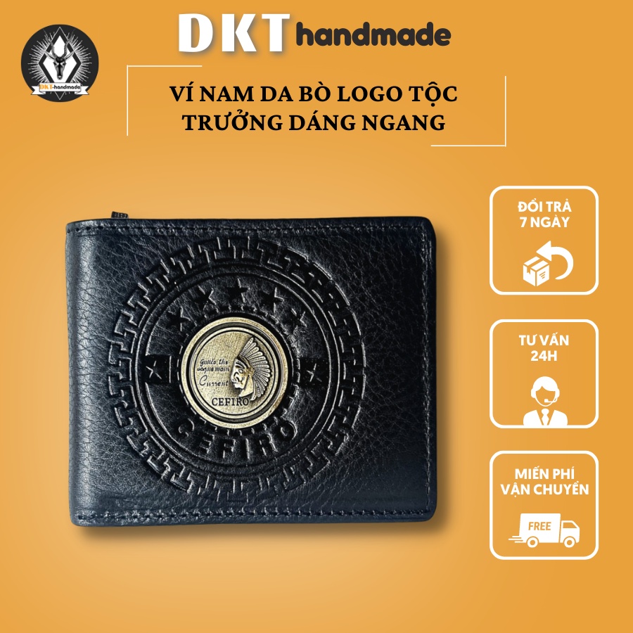 Cefiro Cowhide Men's Wallet with Tribe Logo, Horizontal Shape, High ...