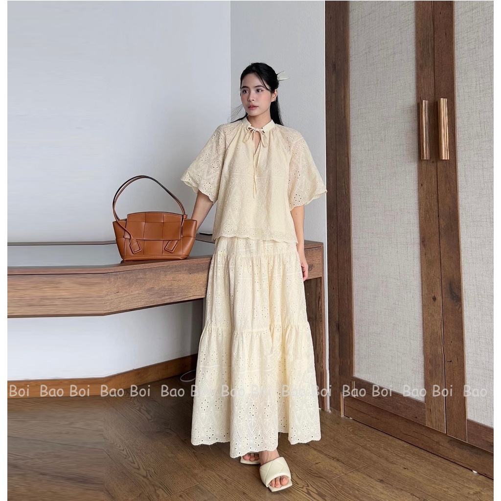 Floral lace flared skirt Set, laser hole lace Set, Bao Boi Clothing ...