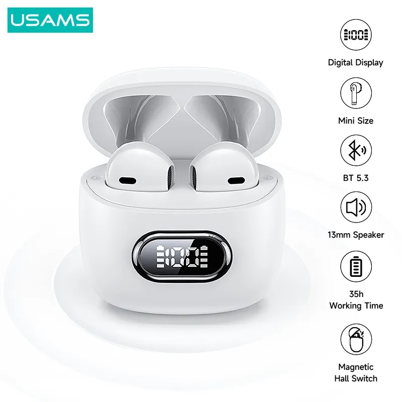 USAMS TWS 5.3 Earphones Bluetooth Wireless Sports Headphones LED ...