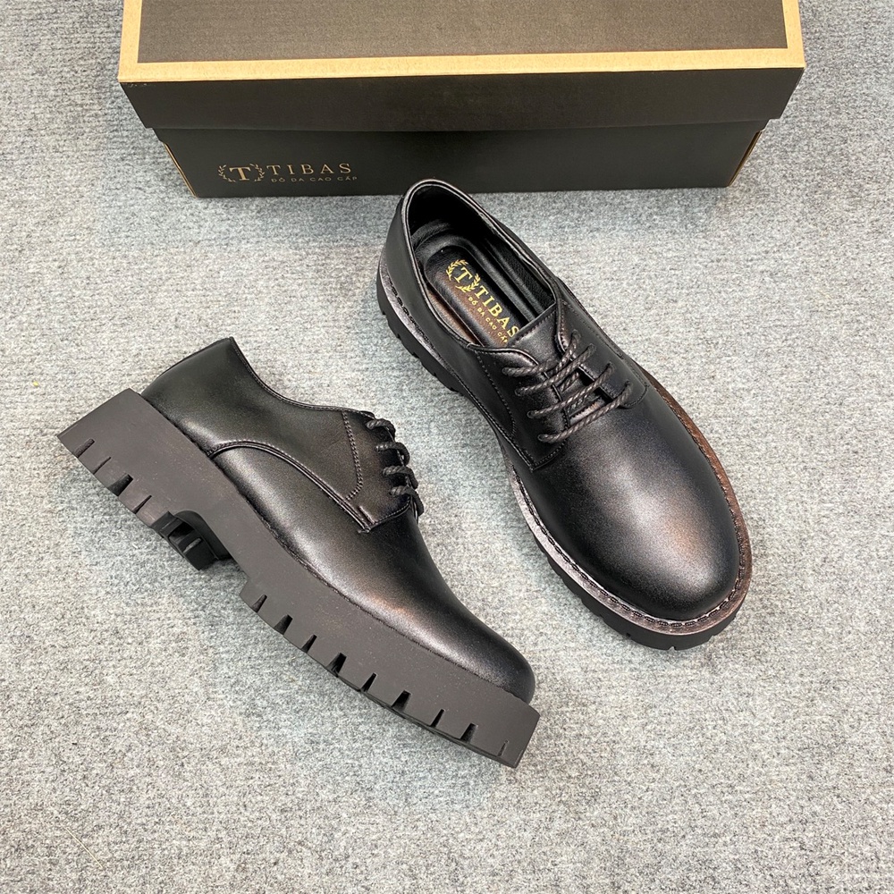 TIBAS Full Grain Leather Chunky Derby Shoes, 5cm Height Increasing Men ...