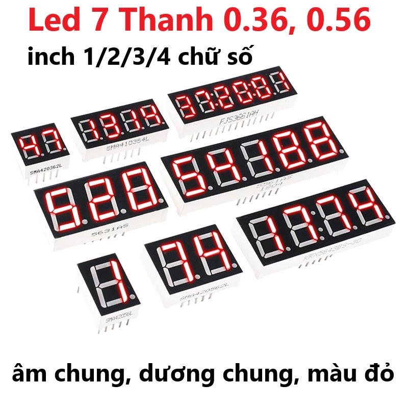 7-segment led 0.36 inch, 0.56 inch 1/2/3/4 digits, 4-digit led clock, common negative Ktot ...