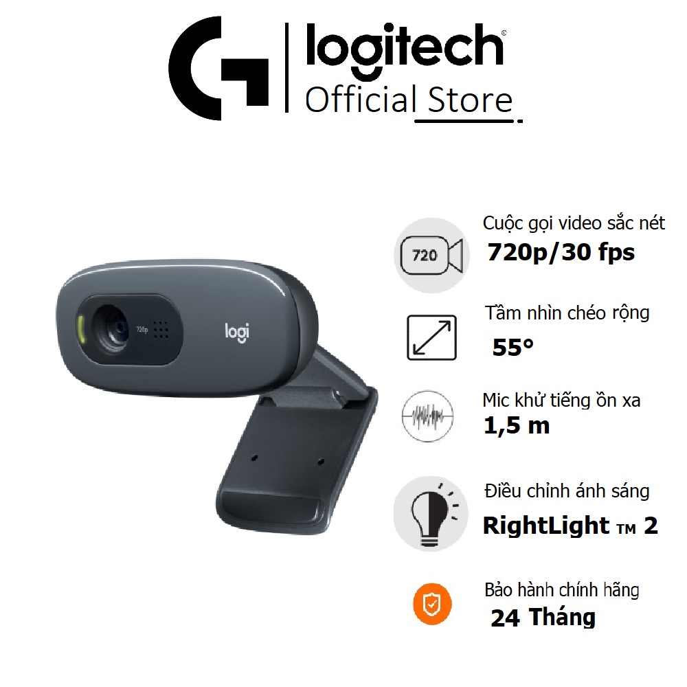 Webcam Logitech C270 HD 720P - 55 degrees, noise reduction mic ...