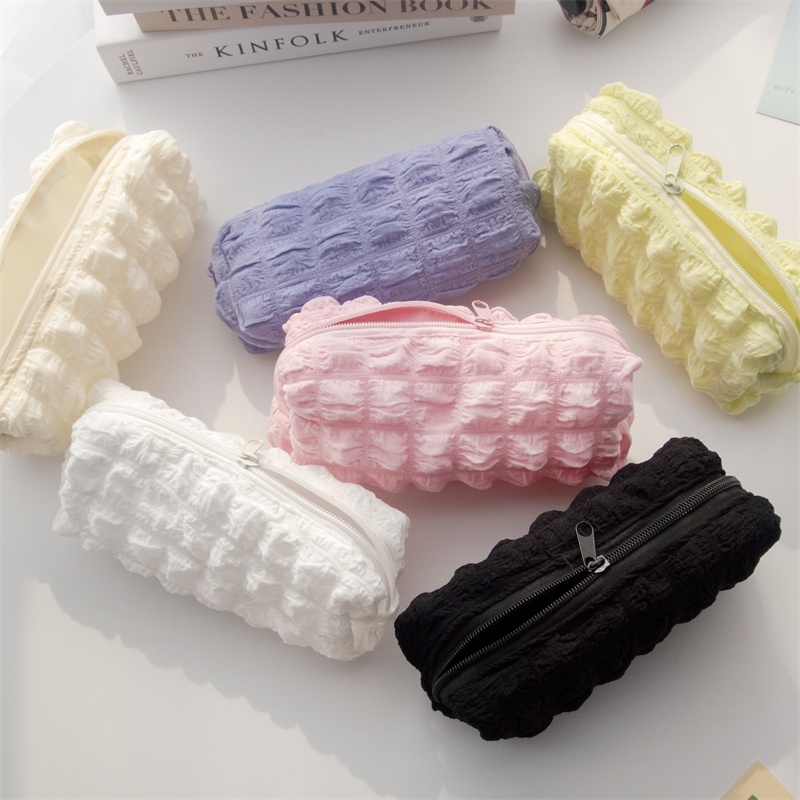 INS Cream Color Puff Pencil Case Creative Pencil Bag Large Capacity Pen ...