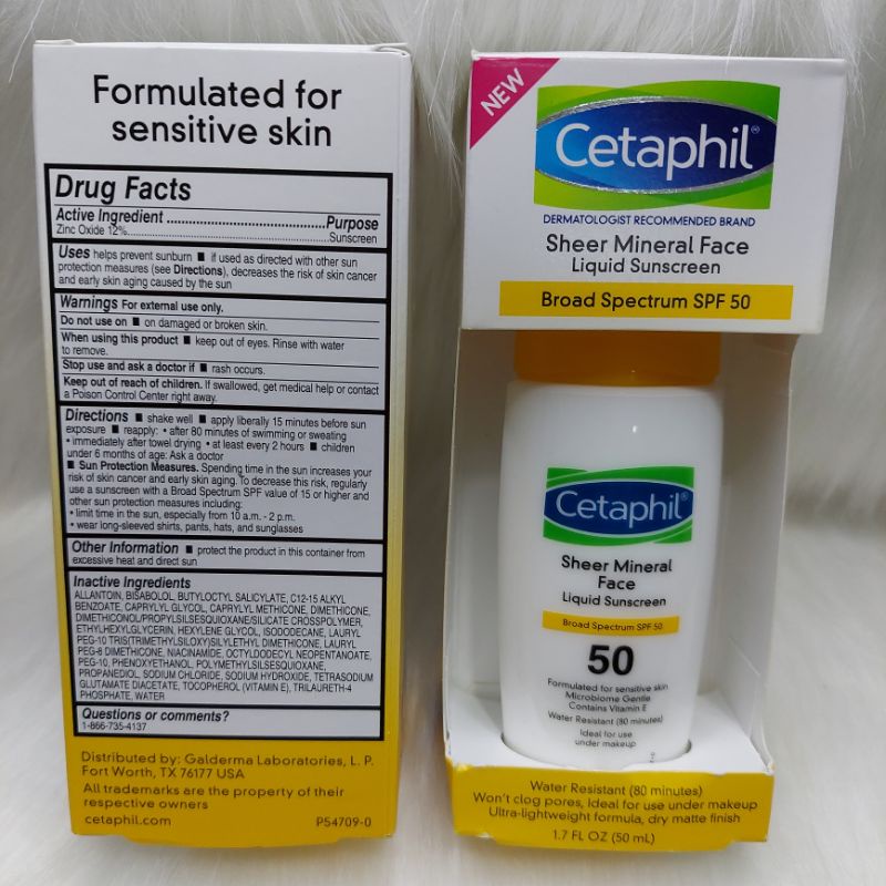 Cetaphil sheer Mineral face liquid Sunscreen Broad Spectrum SPF 50-50ml ...