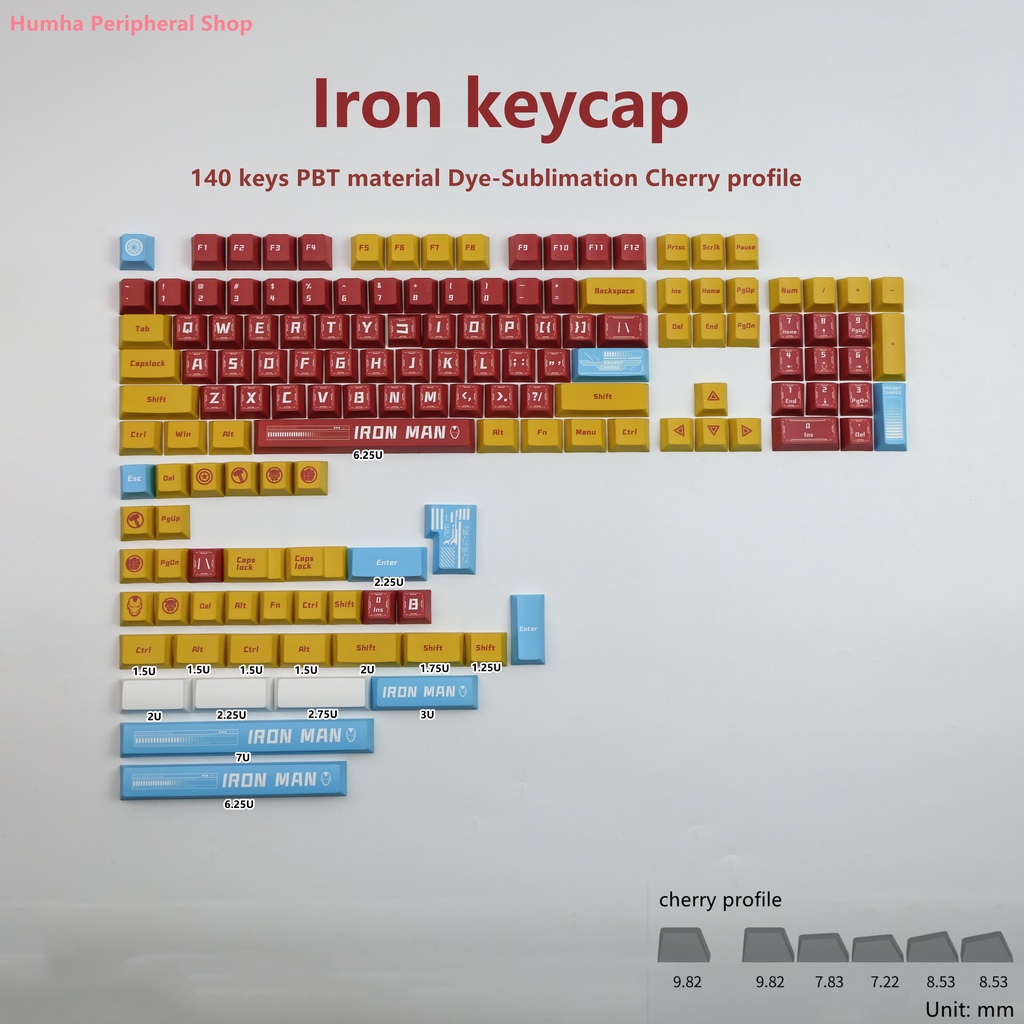 Humha Iron keycap 140 keys PBT material Dye-Sublimation Cherry profile Mechanical Keyboard ...