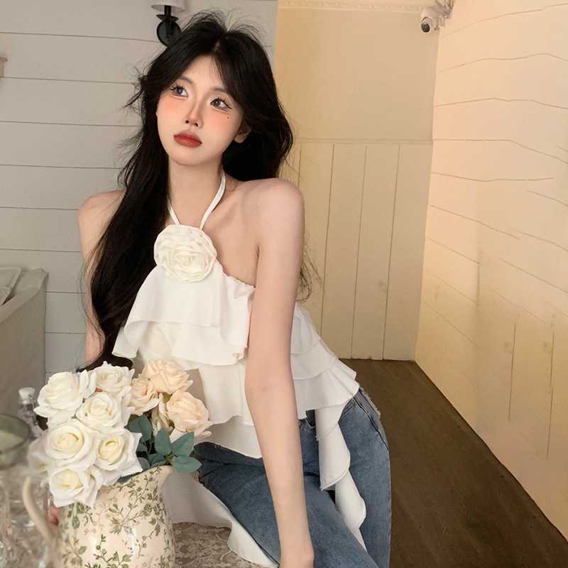 Womens Chiffon Camisole Top Womens Vest Ruffle Backless Flowers Sexy