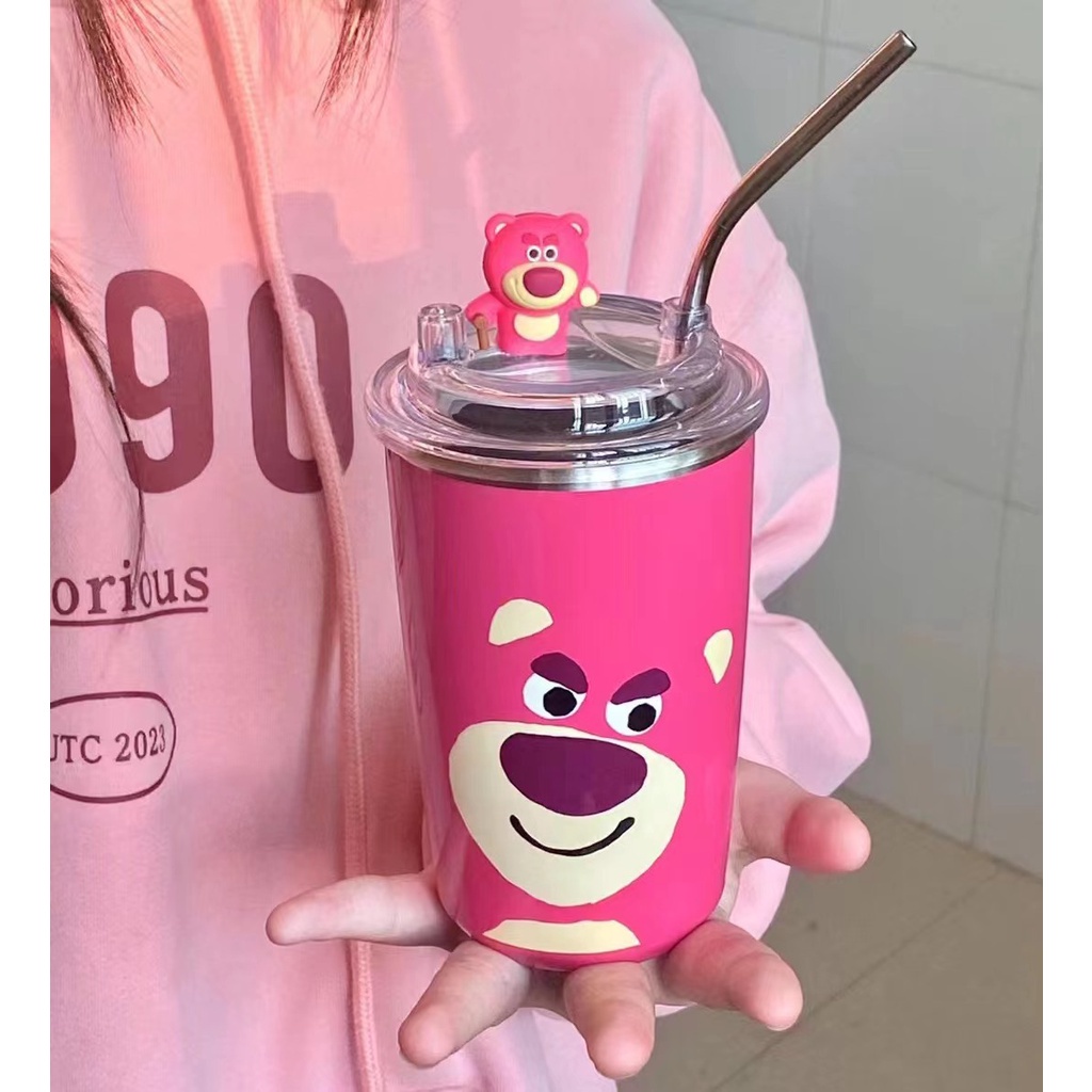 450ml Losto Cute Strawberry Bear Cartoon Mug Pink Water Cup with ...