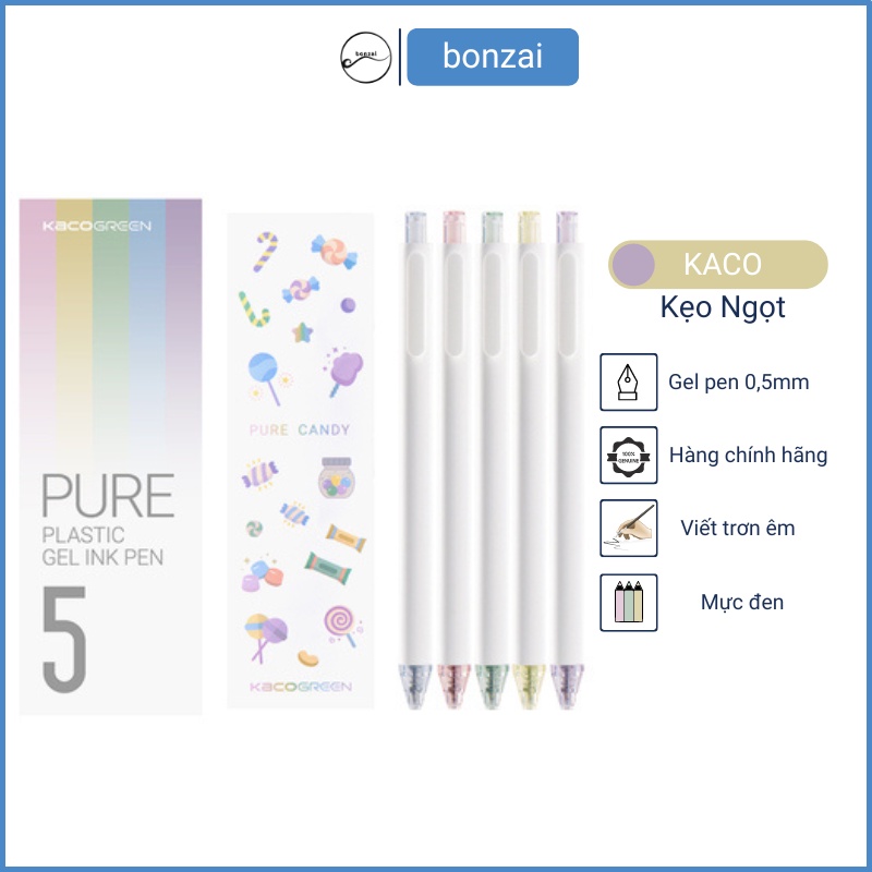 Set of 5 Kaco Pure Sweet Candy gel pens with 0.5mm black ink nibs ...