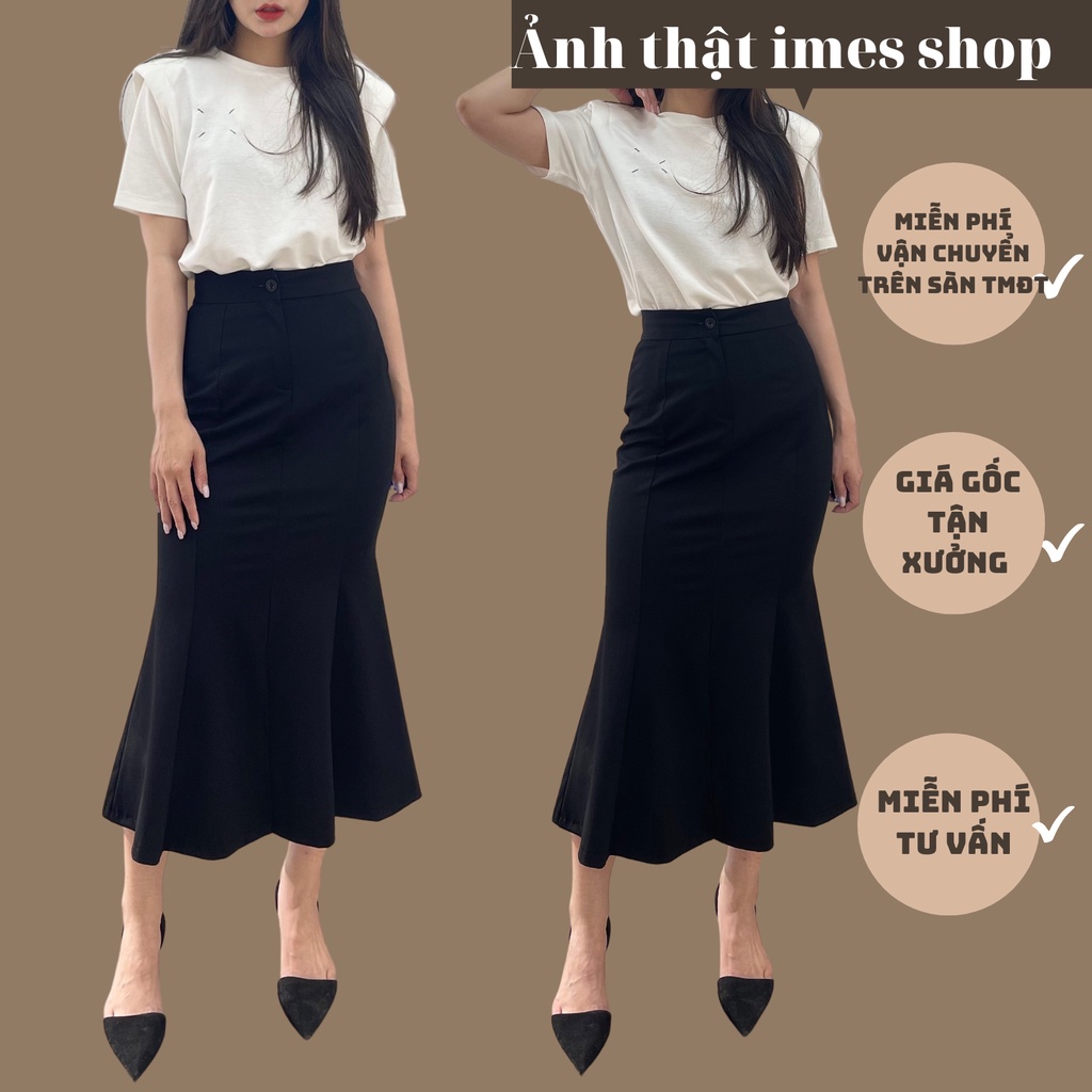 Imes BY CAI THUY long fishtail skirt with front zipper made of welded ...