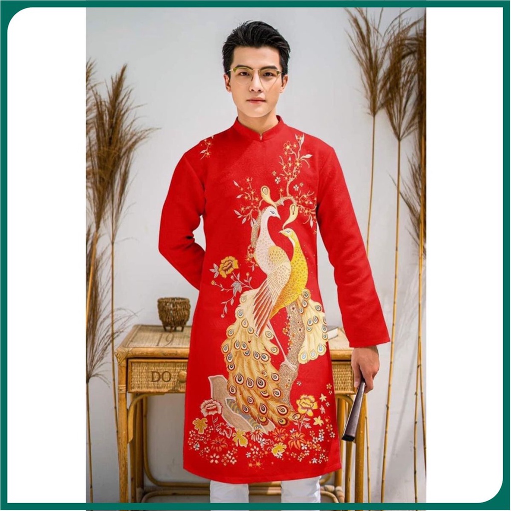 Reformed TRADITIONAL MEN'S Ao Dai PRINTED WITH PEACOCK PATTERNS NEW ...