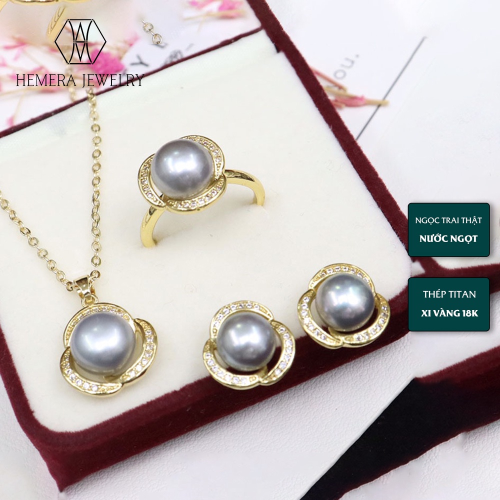 Hemera jewelry set necklace - earrings - ring with freshwater cultured ...