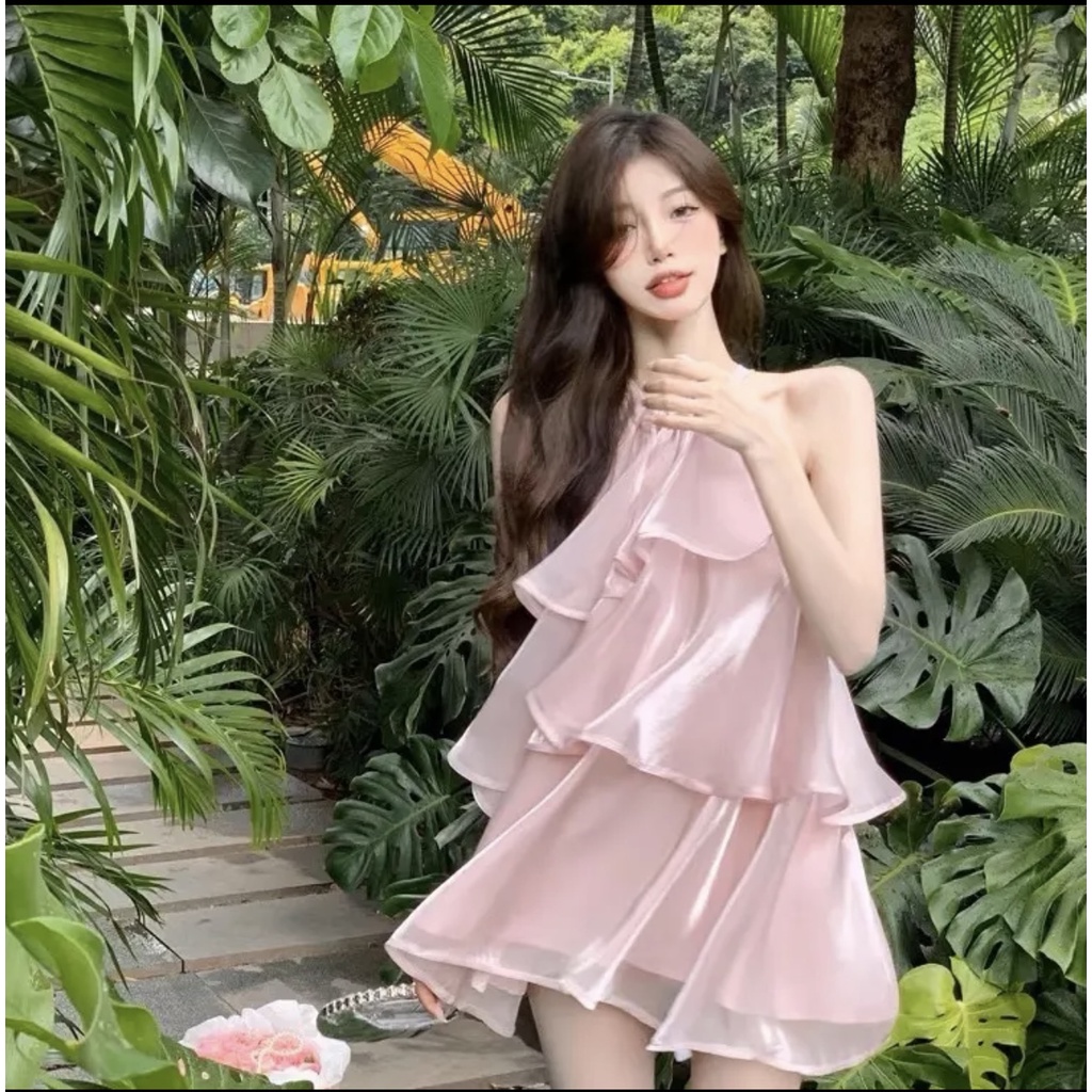 3-layer flared silk dress for the beach, soft silk camisole dress for going out on the street in ...
