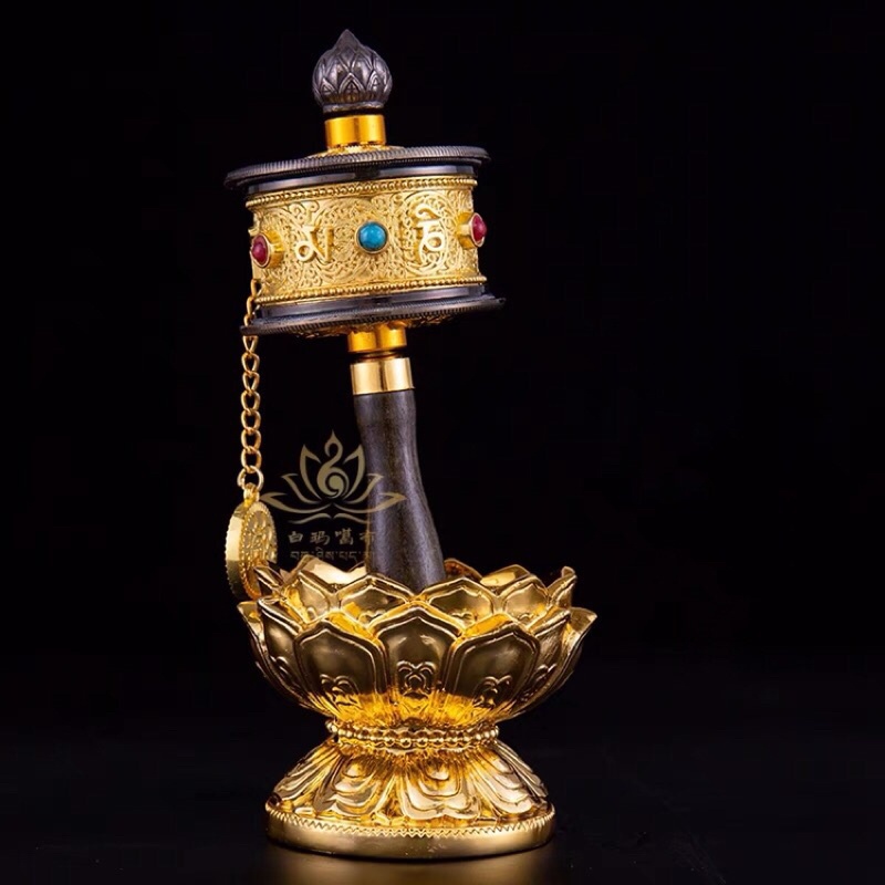 Handheld Sutra Wheel Om Mani Padme Hum - Prayer Wheel. Lotus Stand with ...