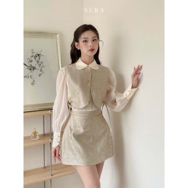 Sera - WOOD GRAIN TAFTA FABRIC gile SET (including vest and skirt ...