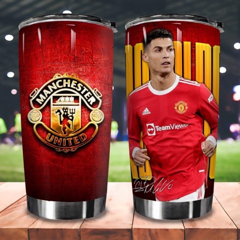 Gold MU club Logo combined with player Tumbler Go Drink Thermal Cup ...