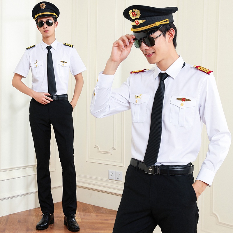 Captain Uniform Male Aviation Pilot Airline Suit Costume Nightclub Hair ...