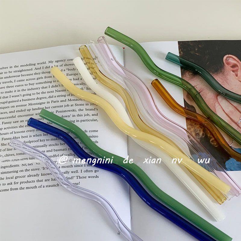 Straw Korean ins creative wave glass straw heat-resistant twisted straw ...