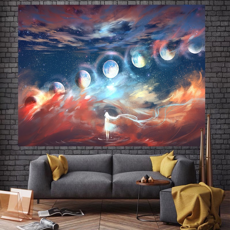 Beautiful Simple Landscape Background Cloth Landscape Painting Starry ...