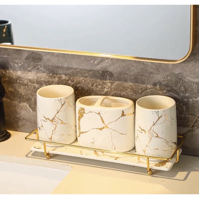 Toothbrush set, toothbrush holder with high-quality stone-grained ...