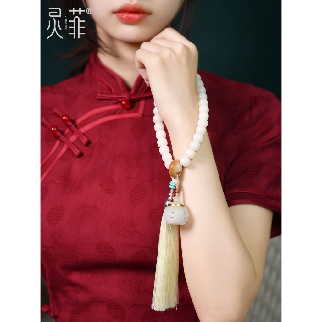 White Jade Bodhi Root Luminous Stone Sachet Hand-held Female Bodhi Root ...