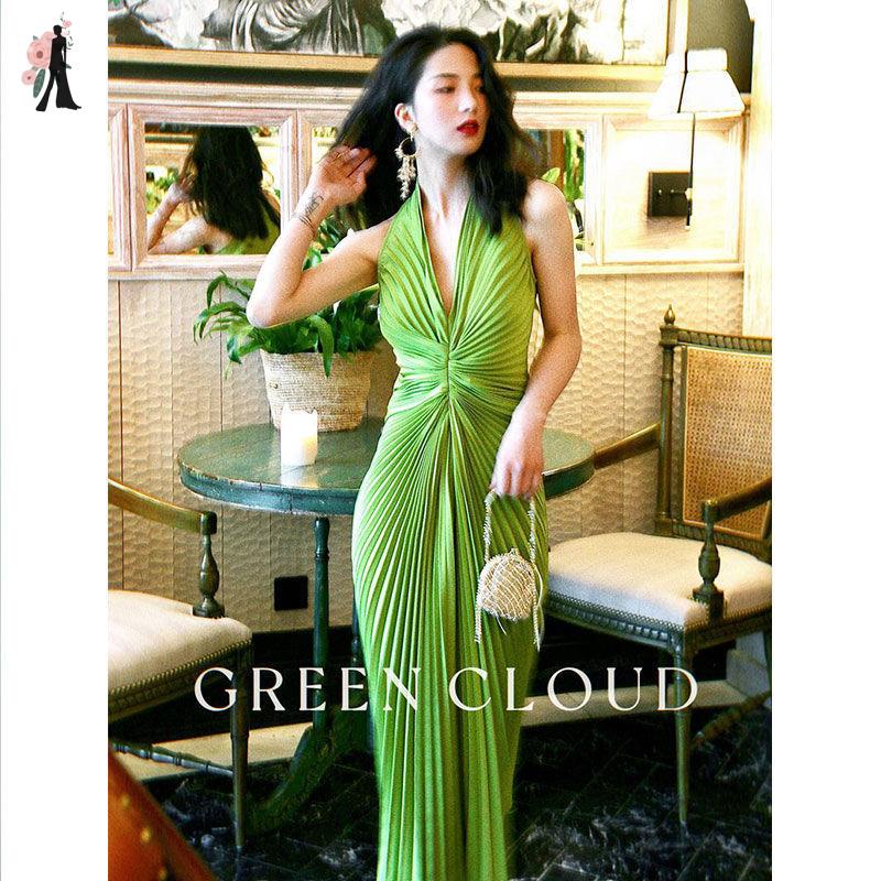 JS prom Evening Dinner Gown Fishtail formal dress temperament Green ...
