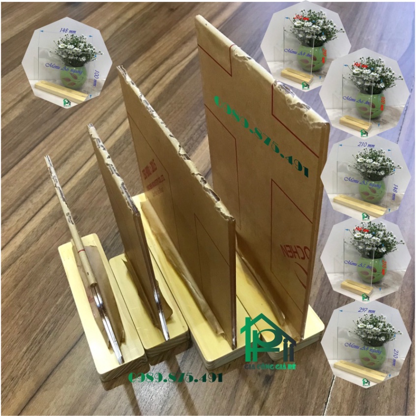 Mica menu of all sizes A4, A5, A6, menu shelf with wooden base ...