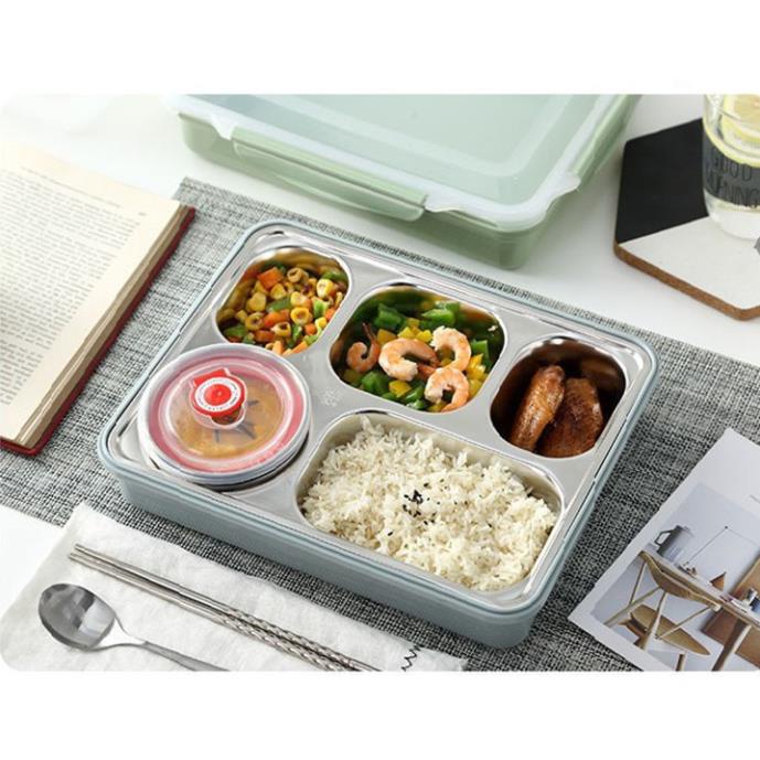Voucher 5-compartment stainless steel rice tray with lid (FREE FORKS ...