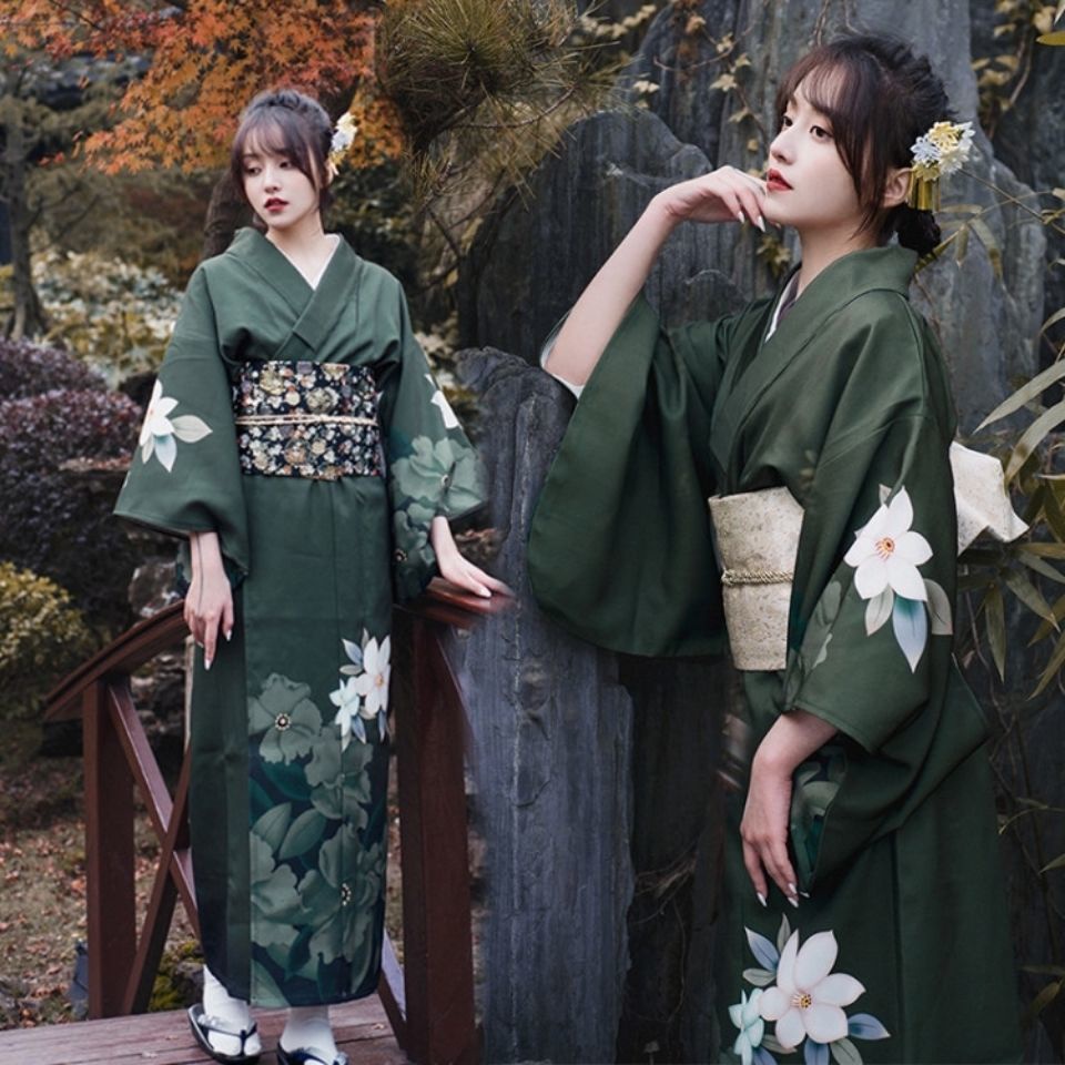 New Style Kimono Women Formal Dress Traditional Improved Version Green ...