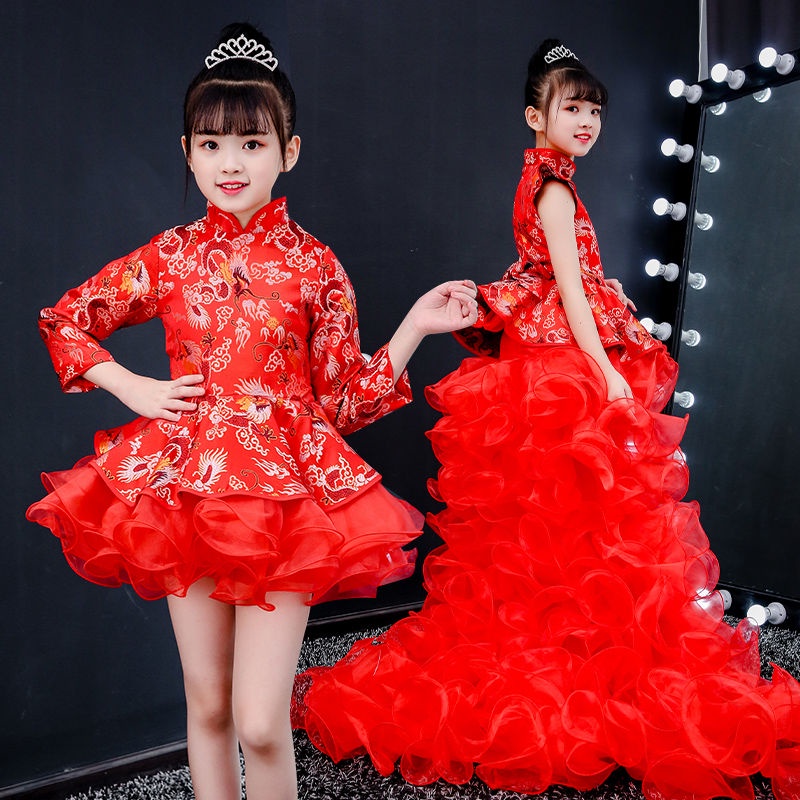 Girl's fluffy gauze tail, super long children's runway eveni ...
