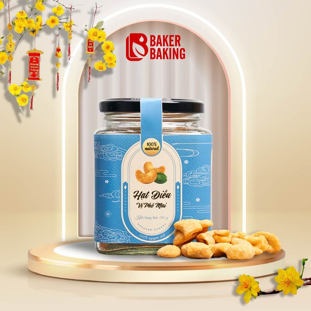 (Tet 2024) Baker Baking Cheese Flavor Cashew Jar, Piece healthy Tet ...