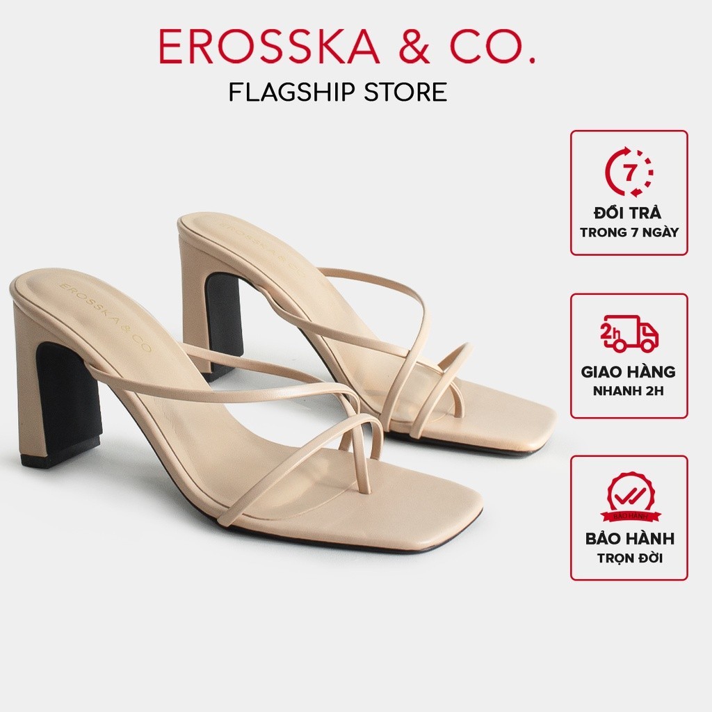 Erosska - Fashionable square toe high heel sandals with thin straps 8cm ...