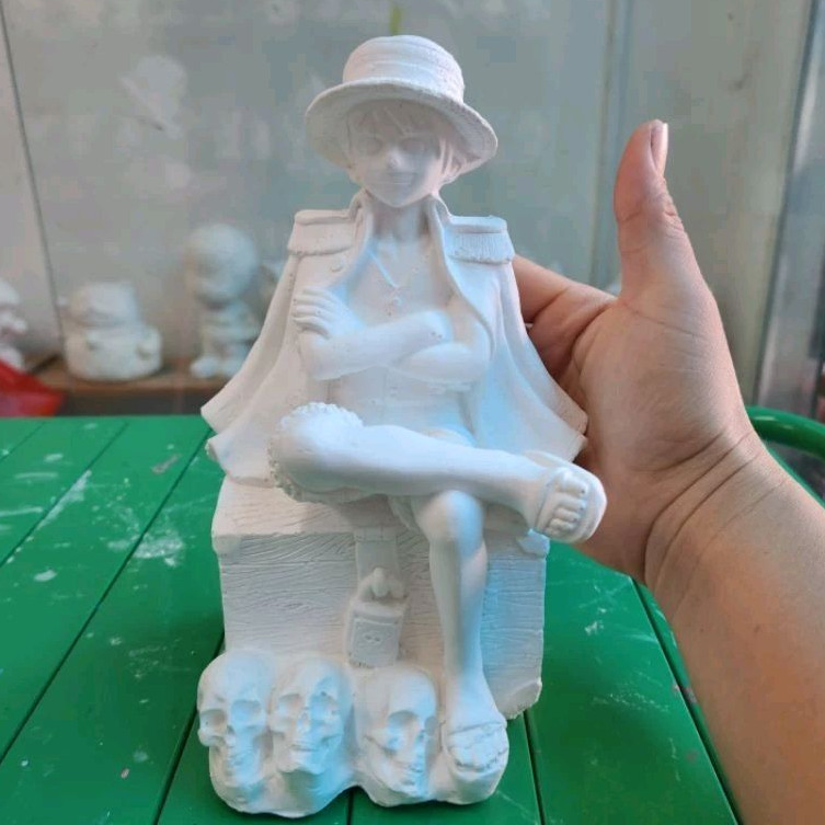 Coloring Plaster Statue Boy Straw Hat Sitting On A Treasure Box 18cm ...