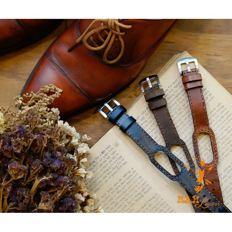 Handmade red brown genuine cowhide strap for Mi Band 6 / Mi Band 5 / Mi ...