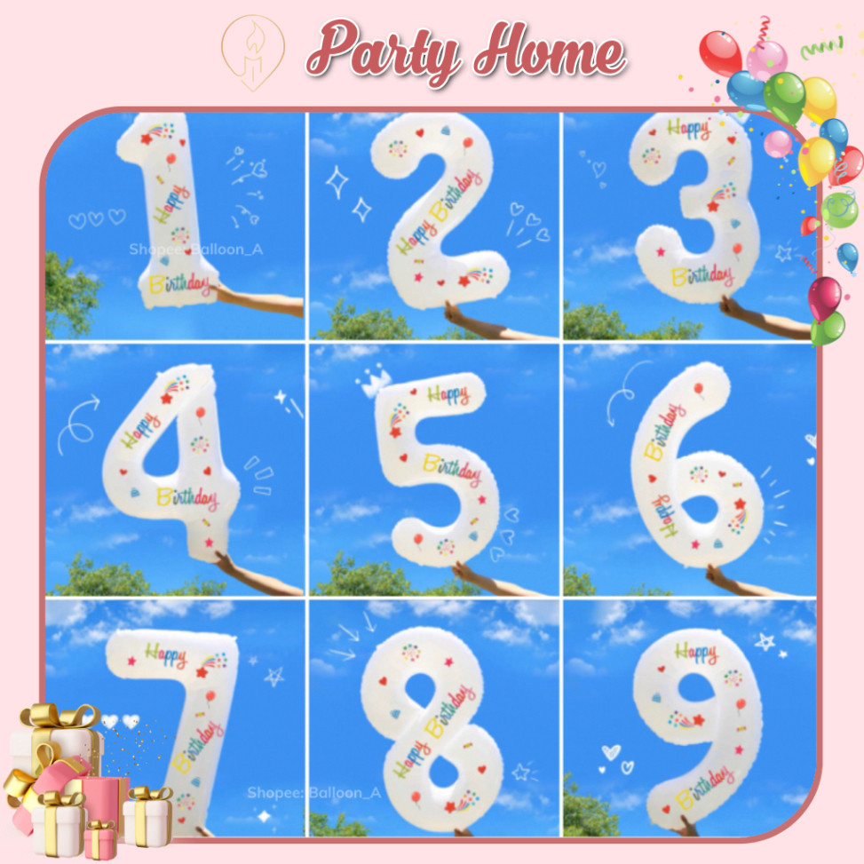Milk White Birthday Age Number Balloon Sticker Large Size 70cm Party ...