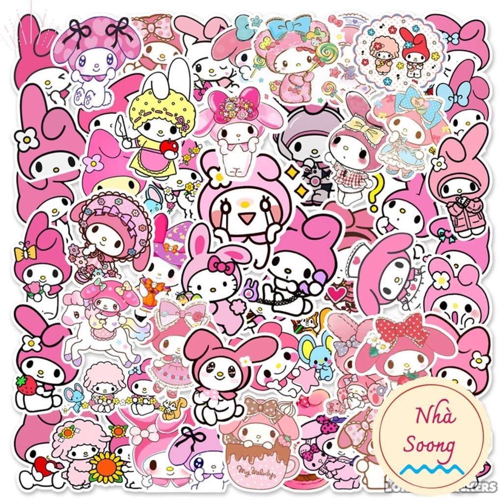 Set of 50 My Melody Stickers Cute Cartoon Characters Waterproof ...