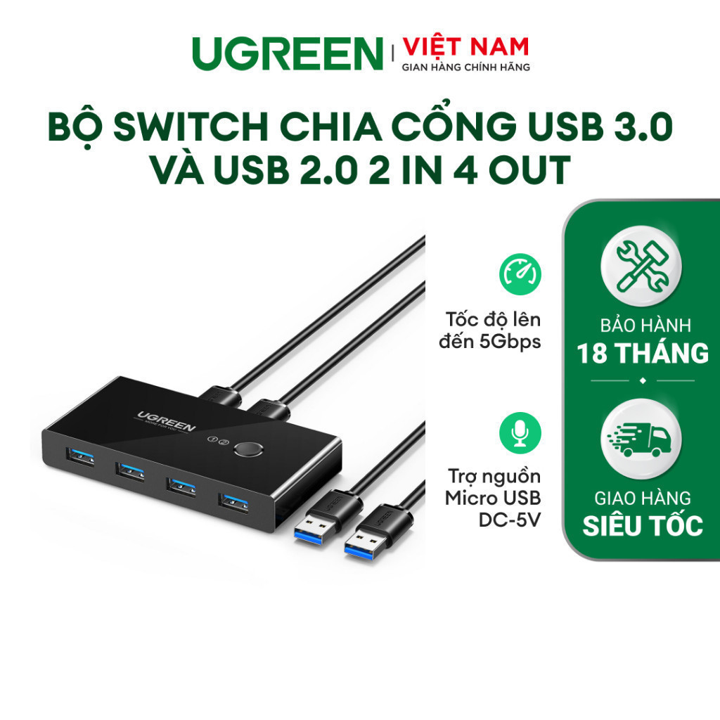 UGREEN US216 USB 3.0 and USB 2.0 2 in 4 out port splitter switch | Shopee Philippines