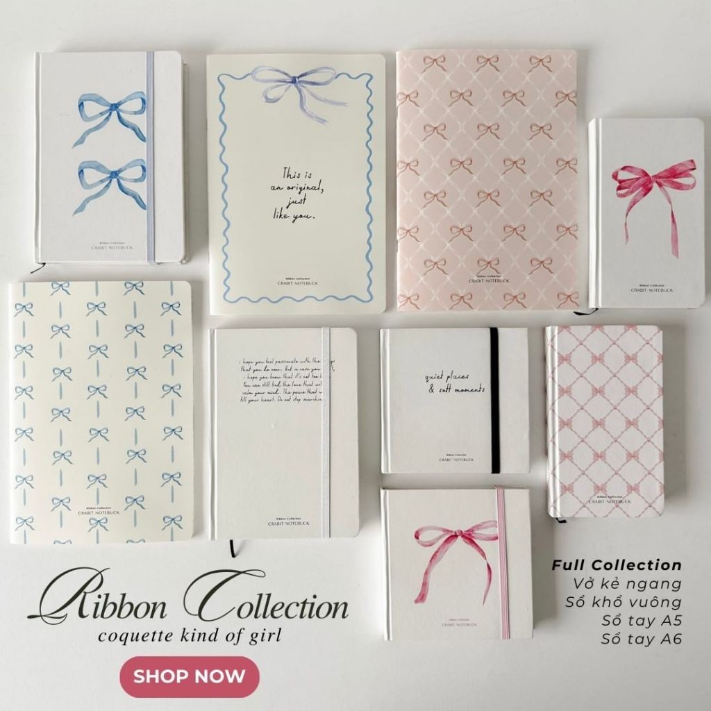 Crabit Ribbon Coquette Collection Notebook with Dot Grid, 130gsm, many ...