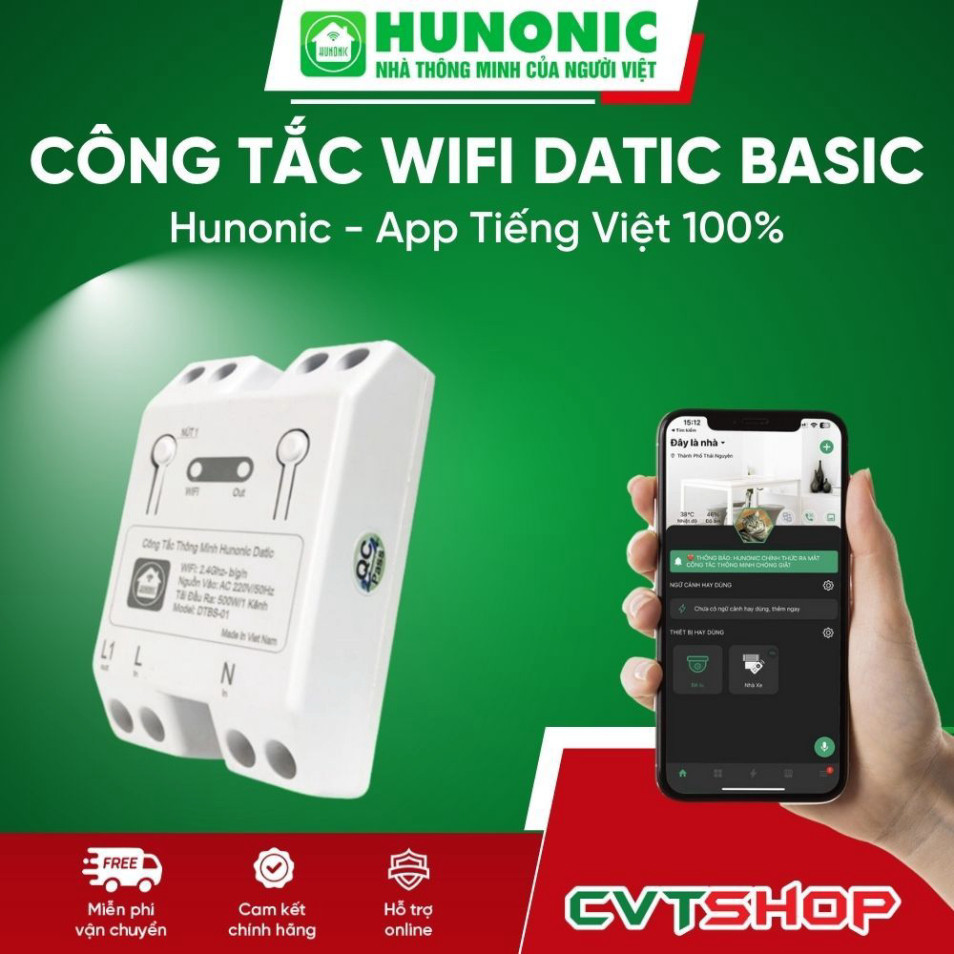 500w DTBS01 Hunonic WiFi Smart Switch, Vietnamese App, Remote Control ...